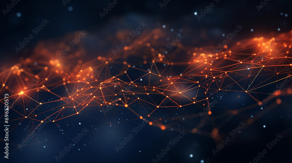 3D network structure, dense grid of points and connecting lines, data ...