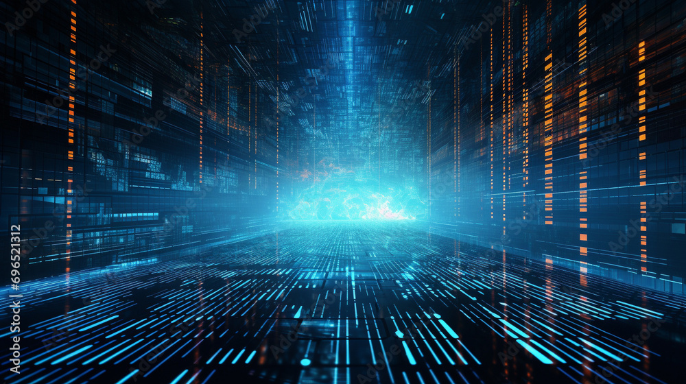 technology background in 3D rendering, showcasing a dense matrix of binary code, symbolizing the ...