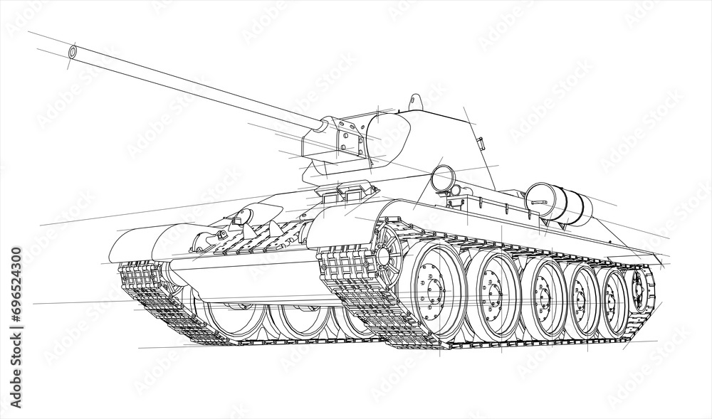 Soviet medium tank during World War II. Tank blueprint. Coloring page ...