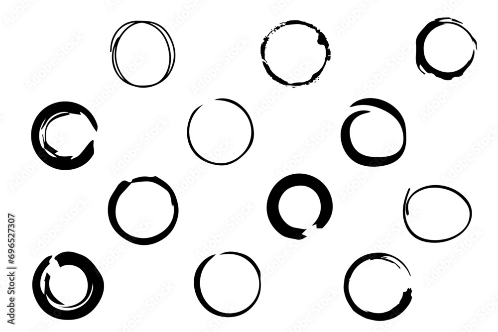 Handdrawn charcoal pen round oval doodle grunge circle. Black shapes of ...