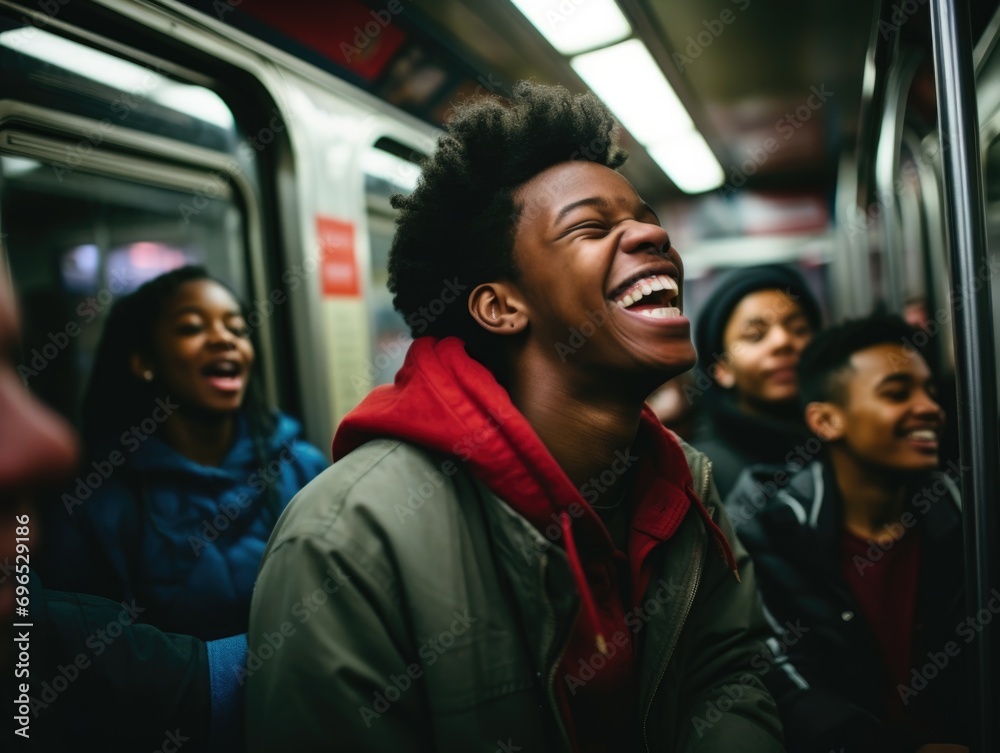 Young high school student laughing on the train Stock Photo | Adobe Stock