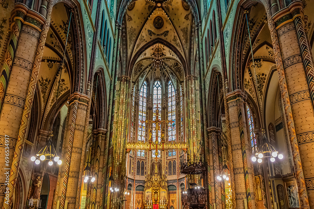 Interior of Roman Catholic Willibrord Church constructed between 1875 ...