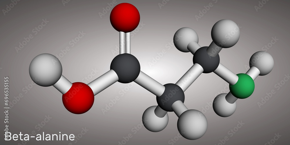 Beta-alanine or β-Alanine molecule. It is naturally occurring beta ...