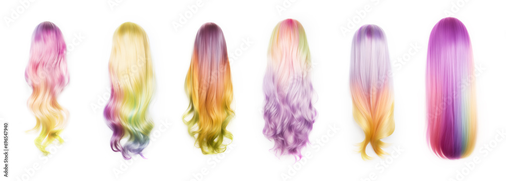 Multicolored rainbow hair set isolated on a white background - various ...