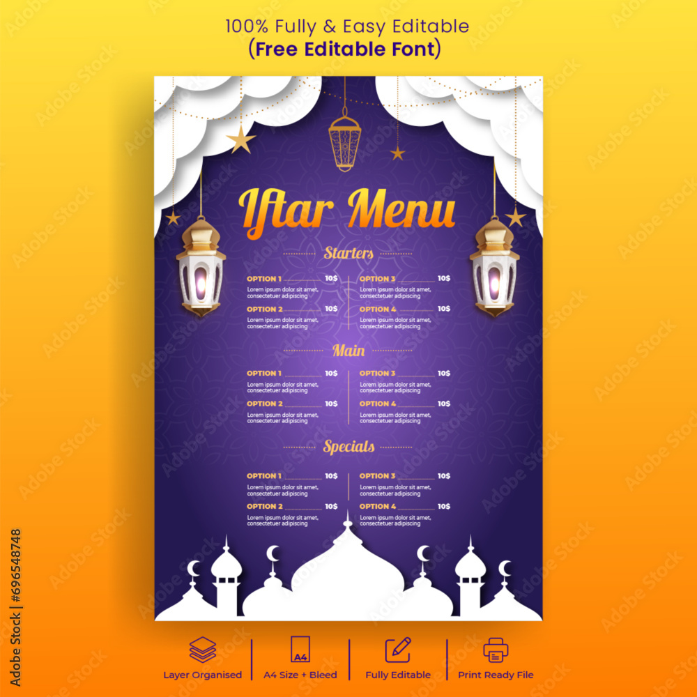 Ramadan iftar menu design and iftar party flyer or poster editable ...