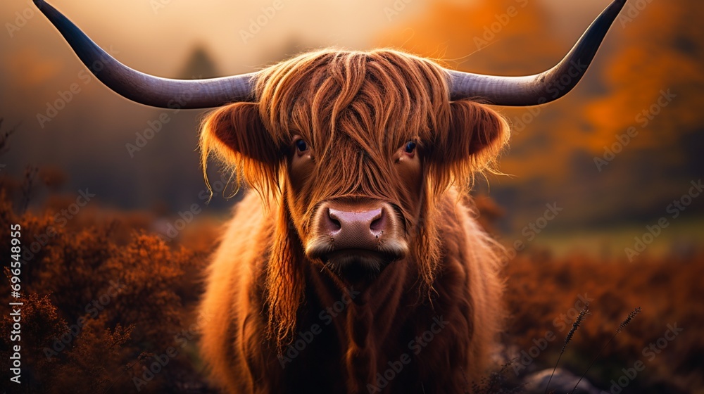 An endearing and close-up image featuring a Highland cow with ...