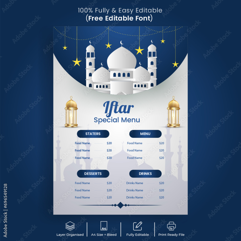 Ramadan iftar menu card and Iftar food price list and iftar party flyer ...