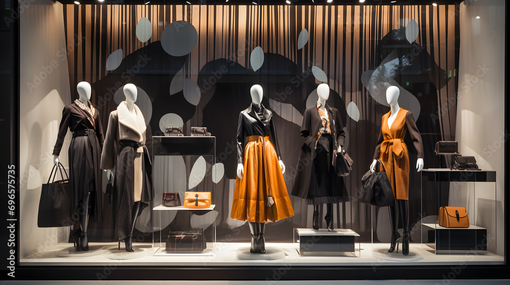 Designer boutique window display with the latest fashion trends. Stock ...