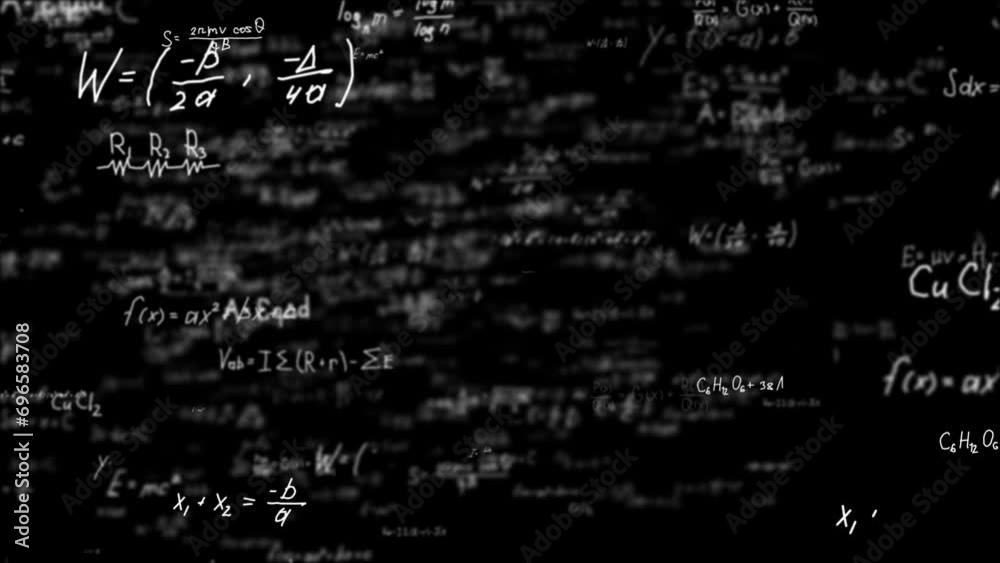 Animated physic formulas on blackboard background, 3D Animation ...