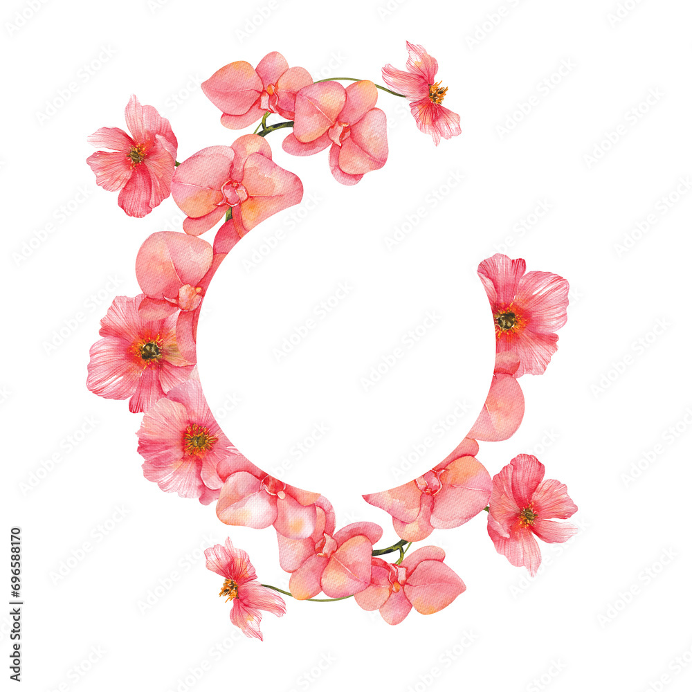 Watercolor frame with spring flowers in peach fuzz color, isolated on ...