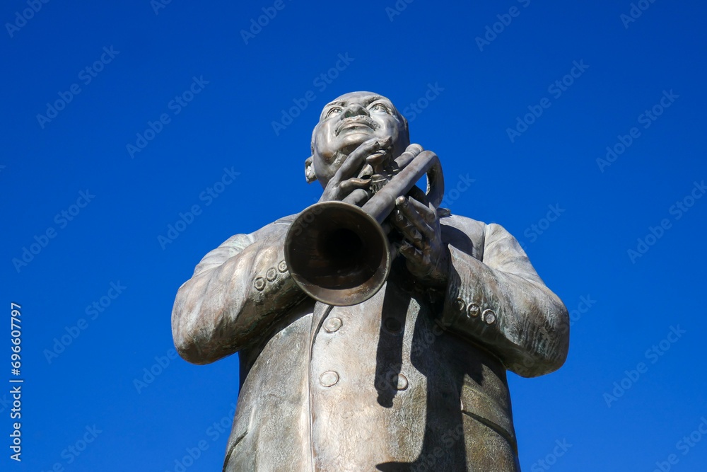 Handy Park, Memphis, Tennessee - USA: Close-up of W. C. Handy statue ...