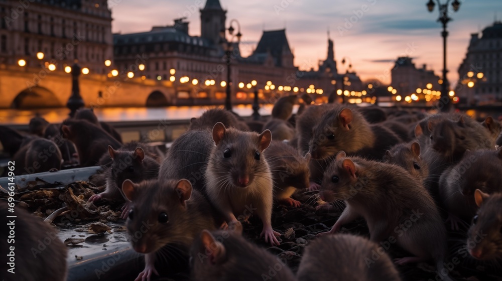 Ratten in Paris, der Stadt der Lichter. Die Ratte kommt aus der ...