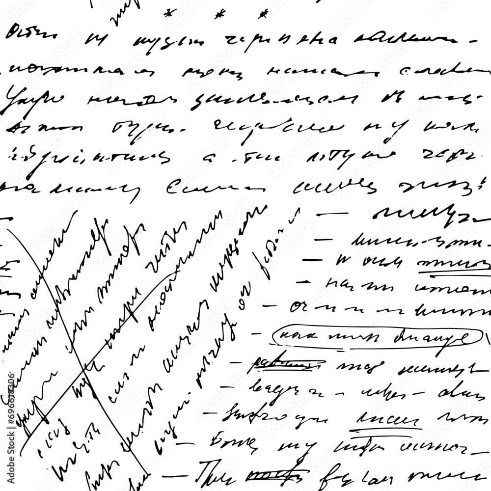 Seamless vector pattern with abstract black handwritten text on white ...