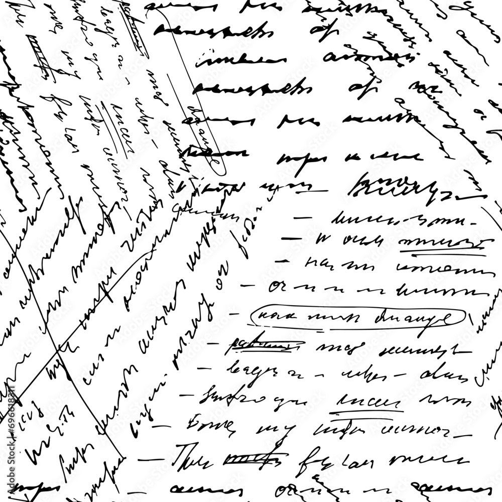 Seamless vector pattern with abstract black handwritten text on white ...