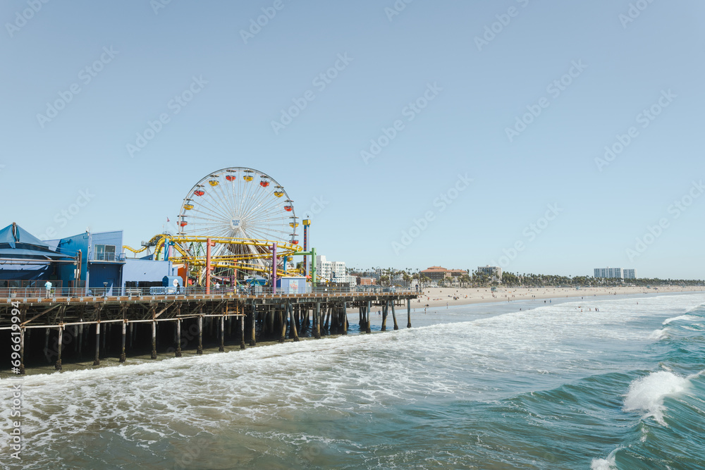 Santa Monica pier in Los Angeles California with ferries wheel ...