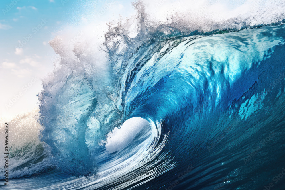 big wave cresting with wave barrel in ocean beach, for presentation ...