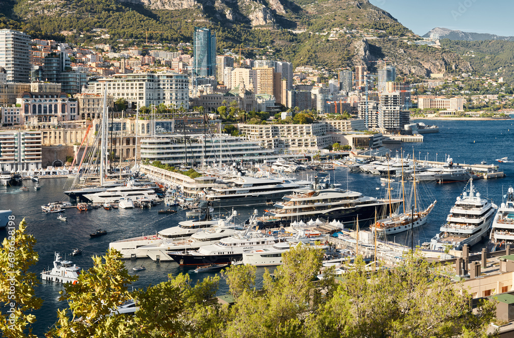 Monaco, Monte Carlo, 28 September 2022 - Top view of the famous yacht ...