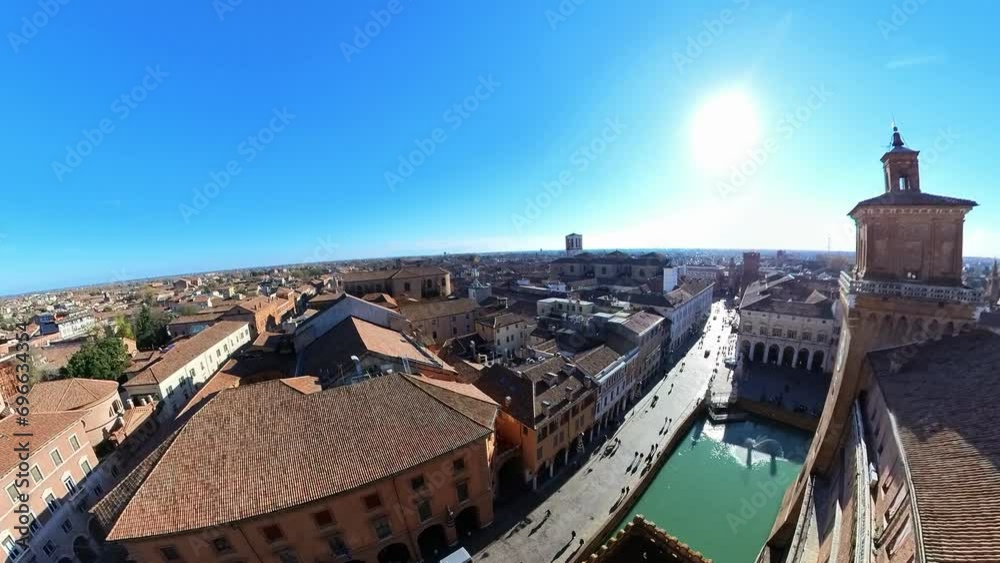 Towers of Ferrara Castle offer a stunning aerial view of Ferrara UNESCO ...