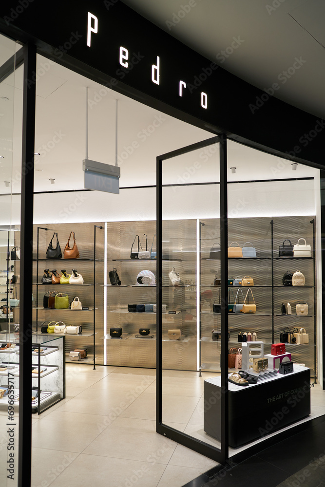 SINGAPORE - NOVEMBER 05, 2023: entrance to Pedro store in the Shoppes ...