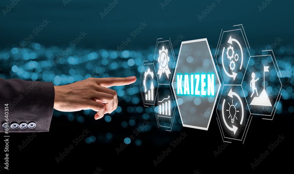Kaizen concept, Business woman hand touching kaizen icon on virtual ...