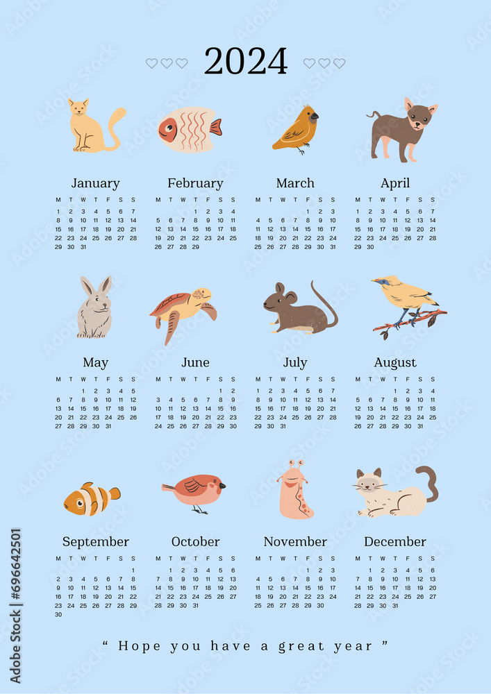 Calendar 2024 Calendar with holidays. Yearly calendar showing months ...