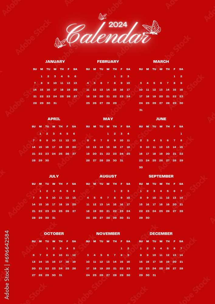 Calendar 2024 Calendar with holidays. Yearly calendar showing months ...