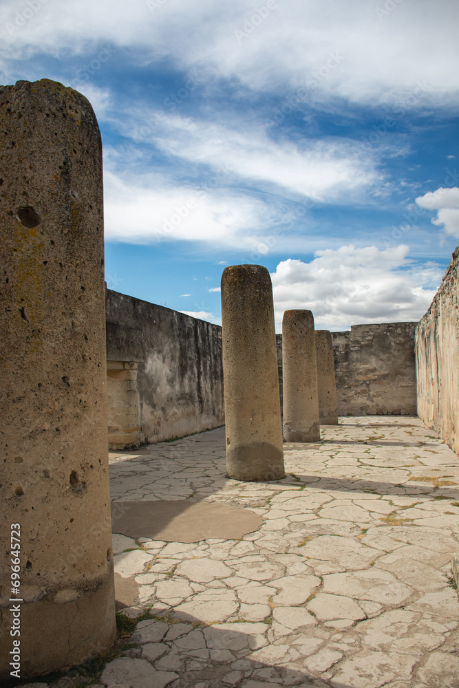 Beautiful interior view of the archaeological site of Mitla, in Oaxaca ...