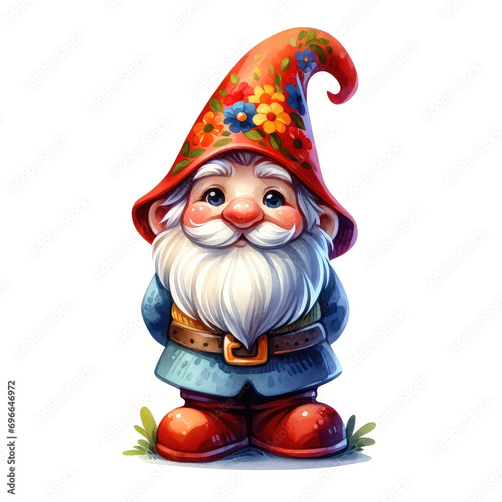 A garden gnome depicted in a clipart style, featuring vivid, high ...
