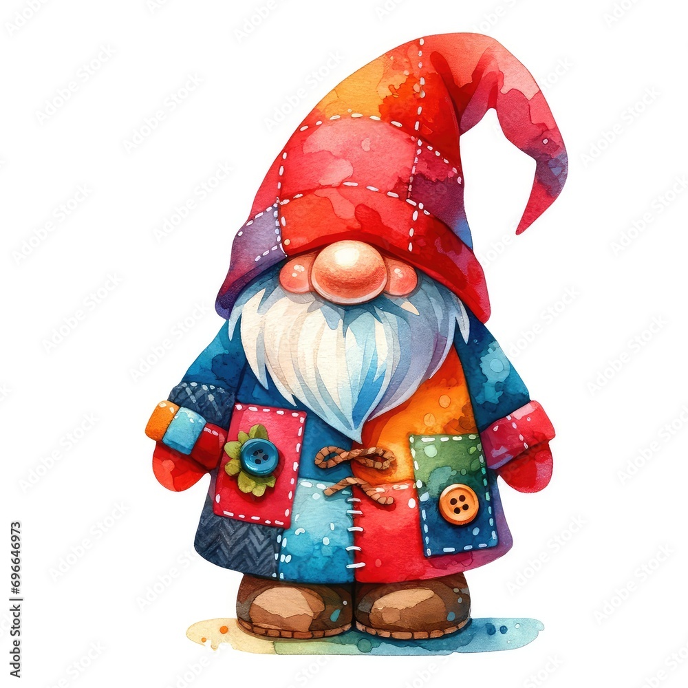 A DIY gnome depicted in a clipart style, featuring vivid, high ...