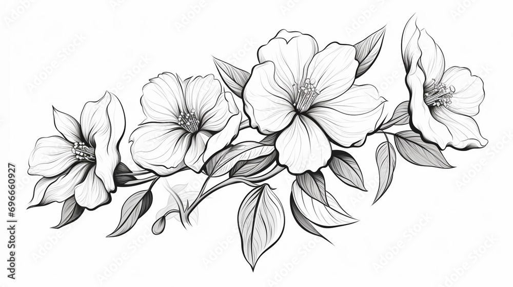 Wild rose flower drawing illustration with line art floral Stock ...