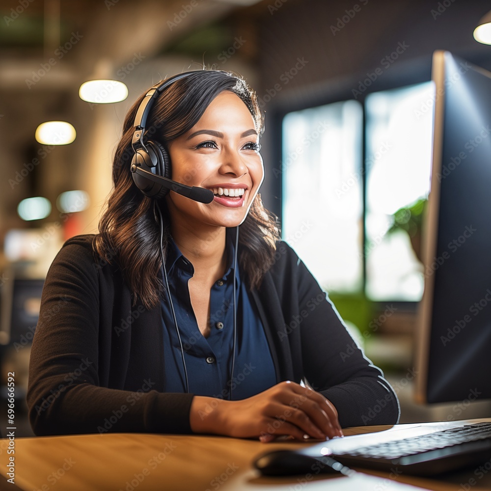 AI generated image of happy female service staff executive front desk ...