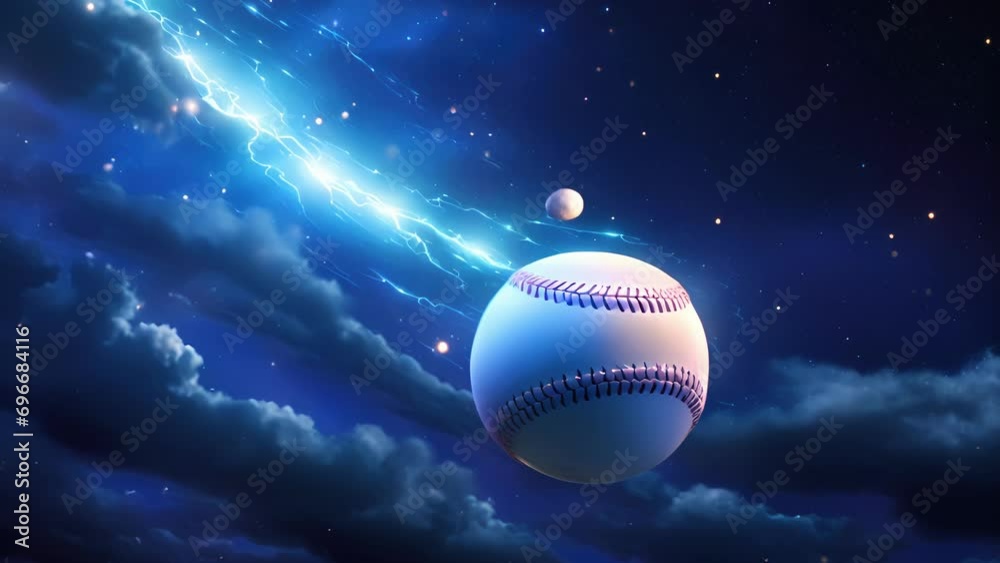 An indigo baseball flying through a warm night sky like a shining star ...