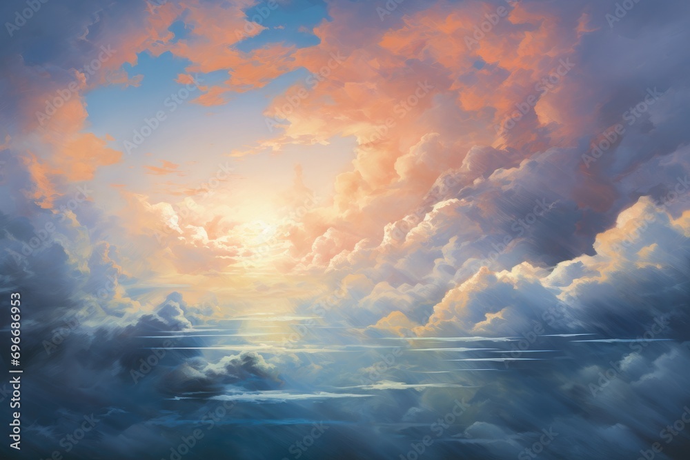 Sunset sky with clouds, 3d rendering. Computer digital drawing ...