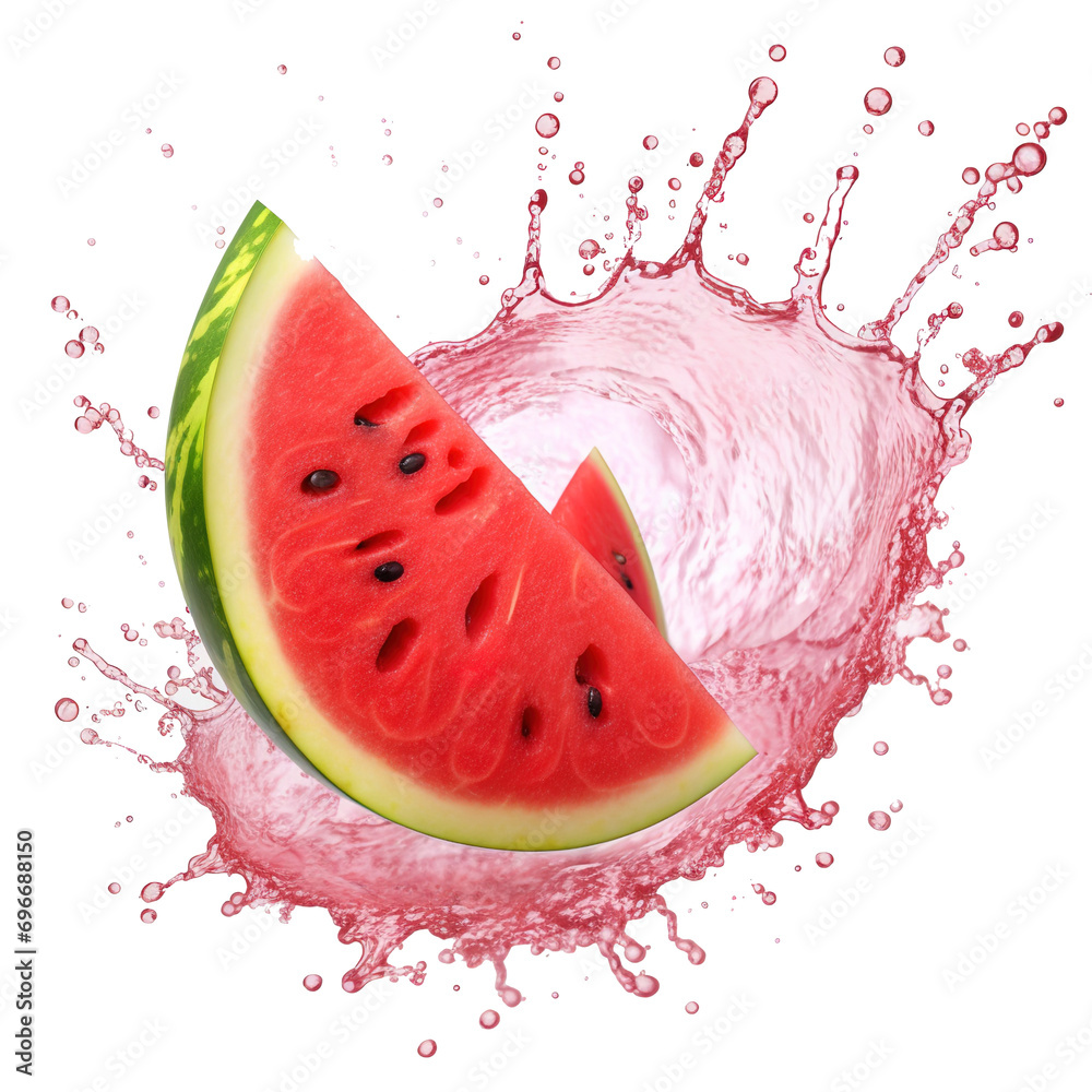 Vivid watermelon juice splash against a transparent background ...