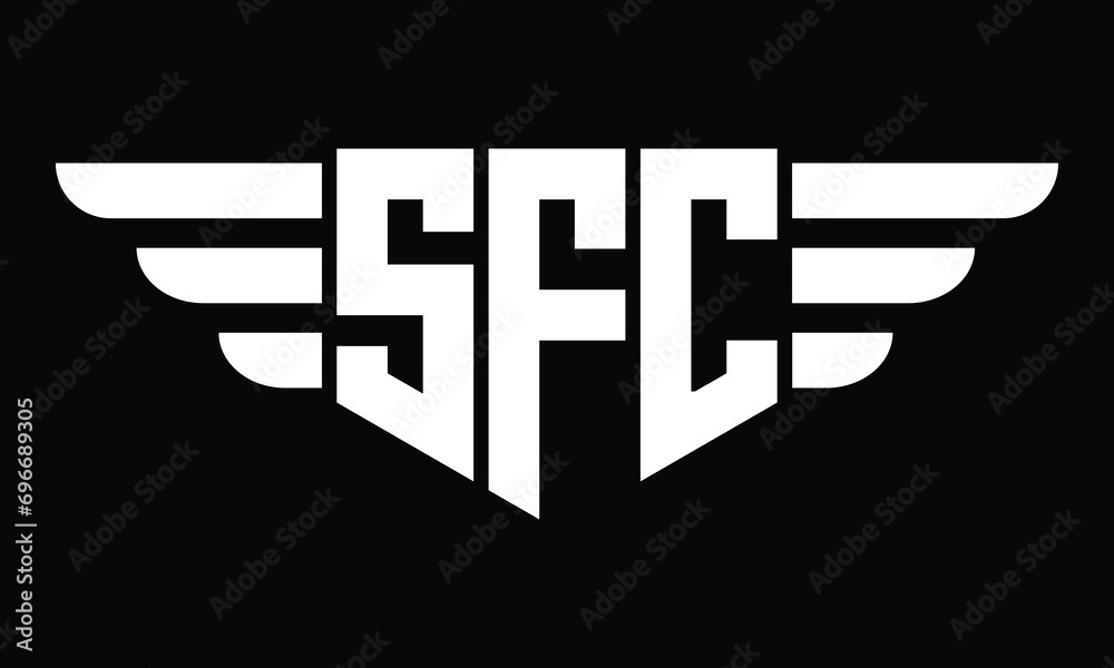SFC three letter logo, creative wings shape logo design vector template. letter mark, wordmark ...