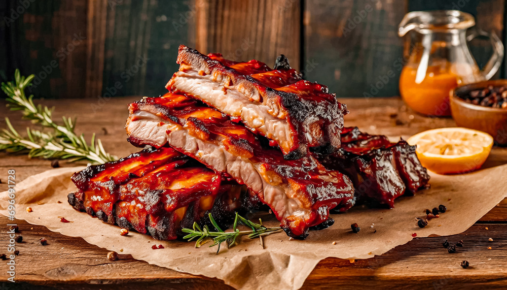 heap of BBQ Ribs, for BBQ Ribs sellers, for restaurant menu, food menu ...