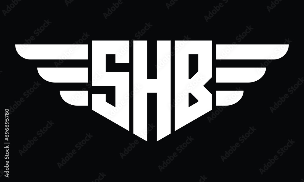 SHB three letter logo, creative wings shape logo design vector template ...