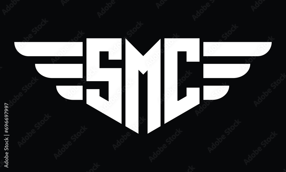 SMC three letter logo, creative wings shape logo design vector template ...