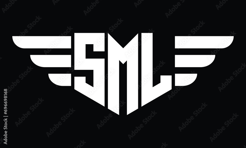 SML three letter logo, creative wings shape logo design vector template ...