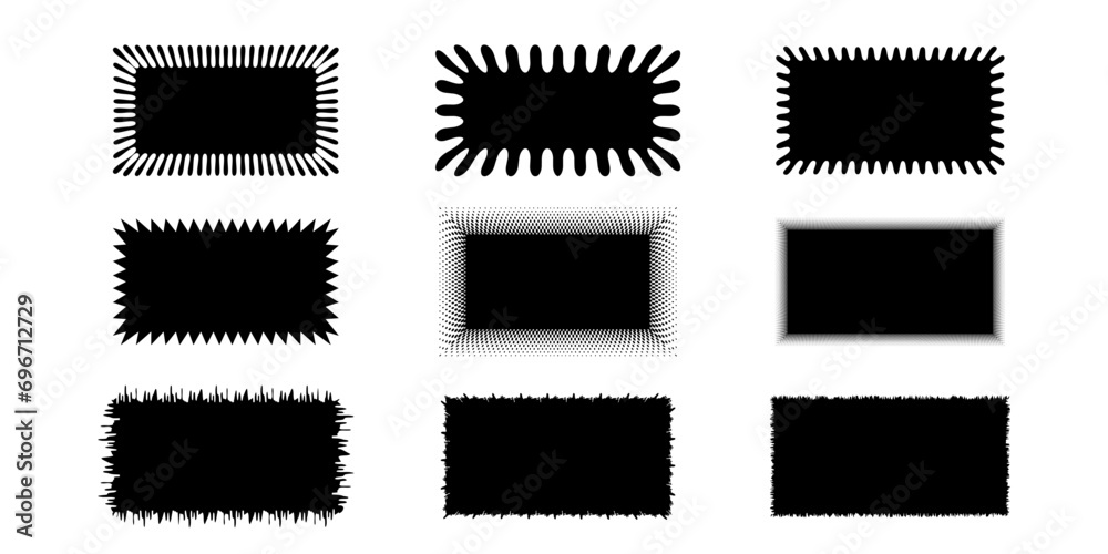 Zigzag and wavy edge rectangle shapes set. Jagged rectangular elements ...