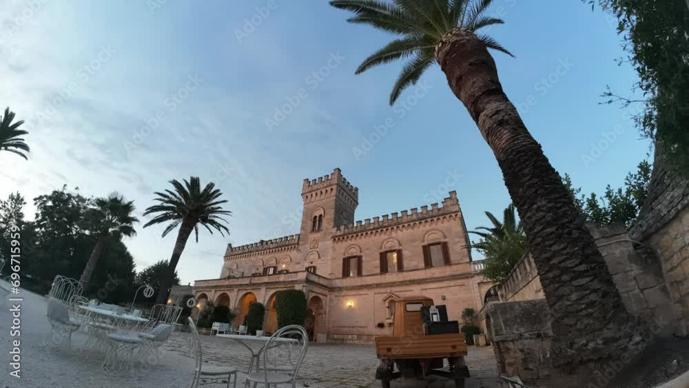 Early morning timelapse of the main building of a Masseria in southern ...