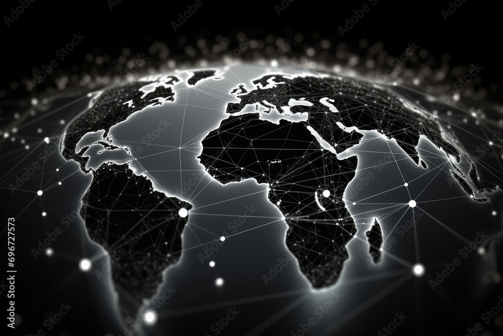 Global network connection over dark background. 3d rendering toned ...