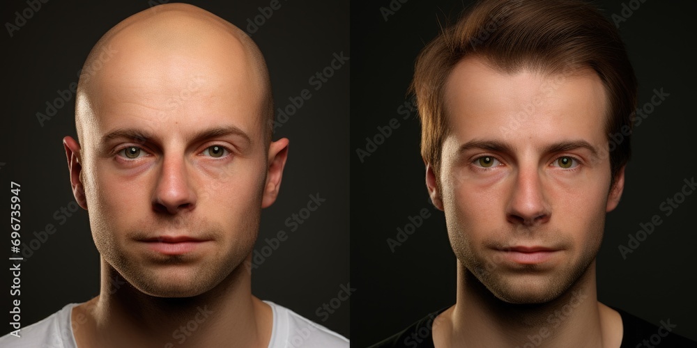 Two photos of a bald man captured in different poses. Versatile for ...