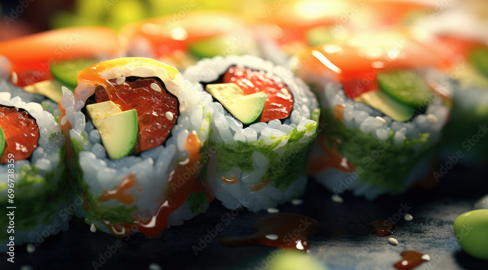 japanese sushi food. Maki ands rolls with tuna, salmon, shrimp, crab ...