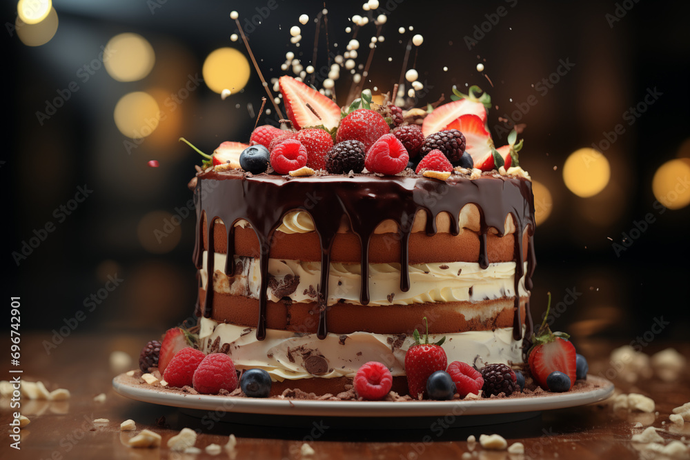 Magnificent birthday cake. Birthday party. Pastry cake. Celebrating a ...