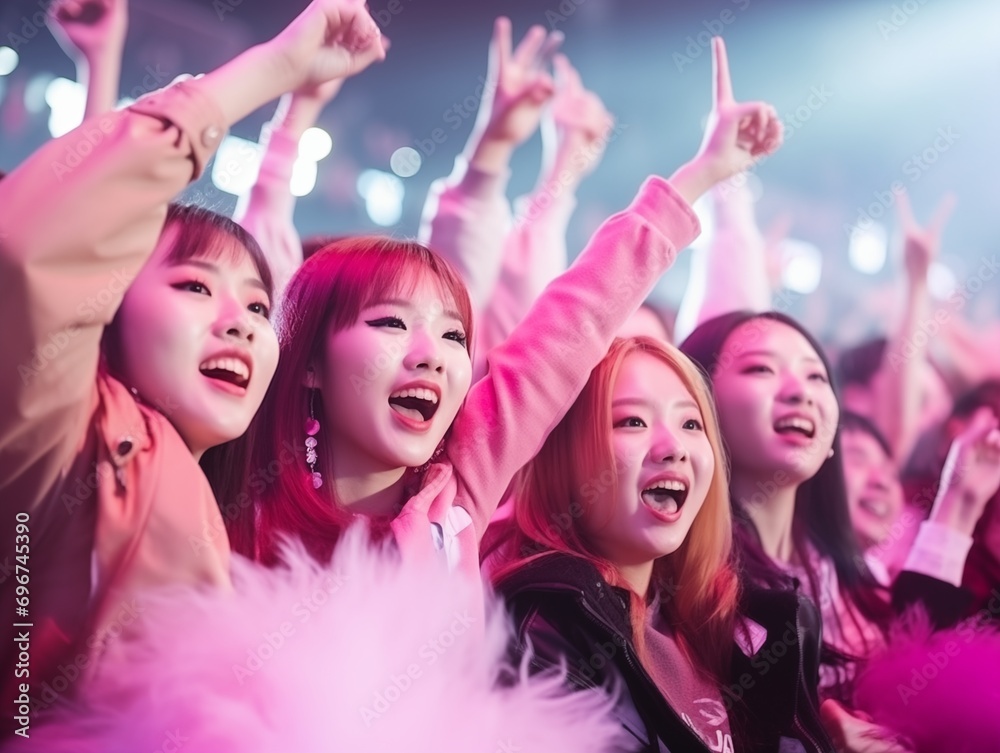 crazy fans of South Korean pop music k-pop cheer on their favorite ...