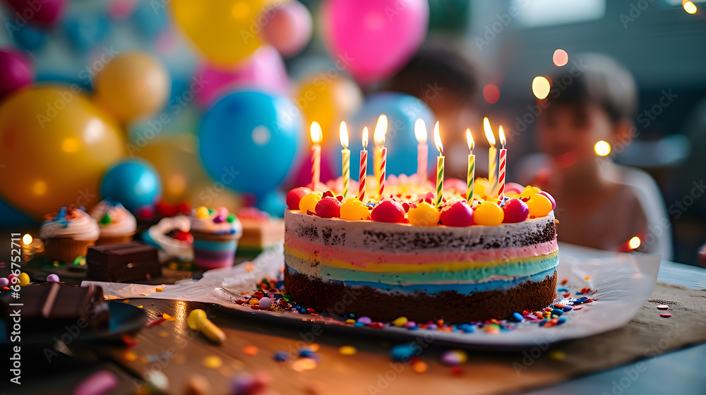 birthday cake with candles, birthday party for children, children ...
