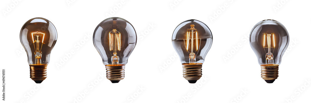 Collection Set of Classic light bulb, isolated over on transparent ...