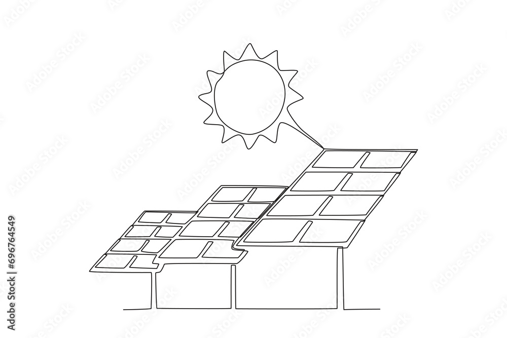 Single continuous line drawing of Roof with solar panels. Energy ...