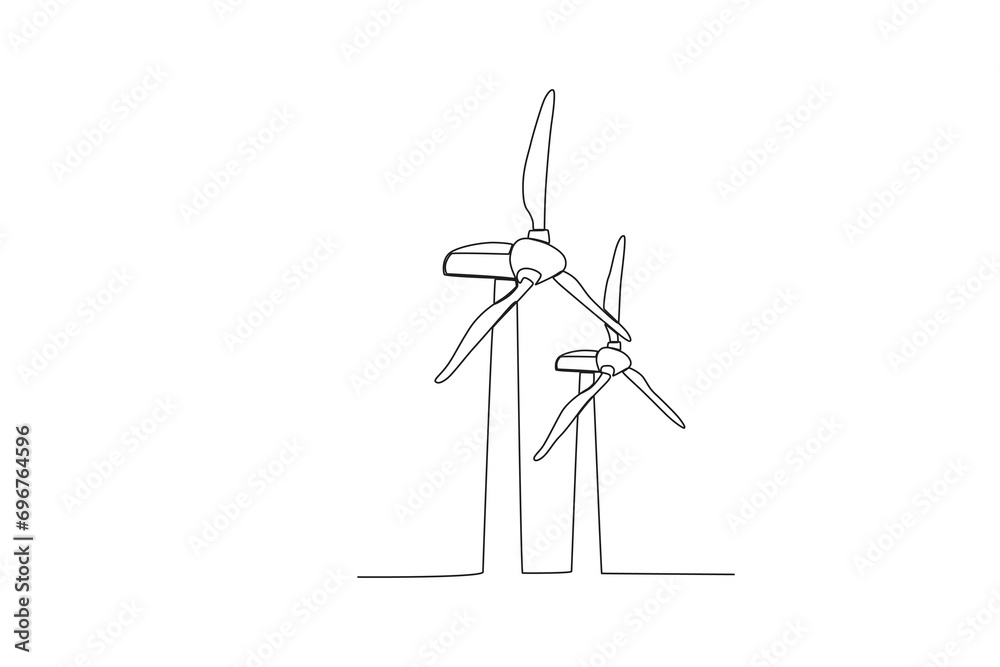 Single continuous line drawing of Windmills for turbine energy. Energy ...